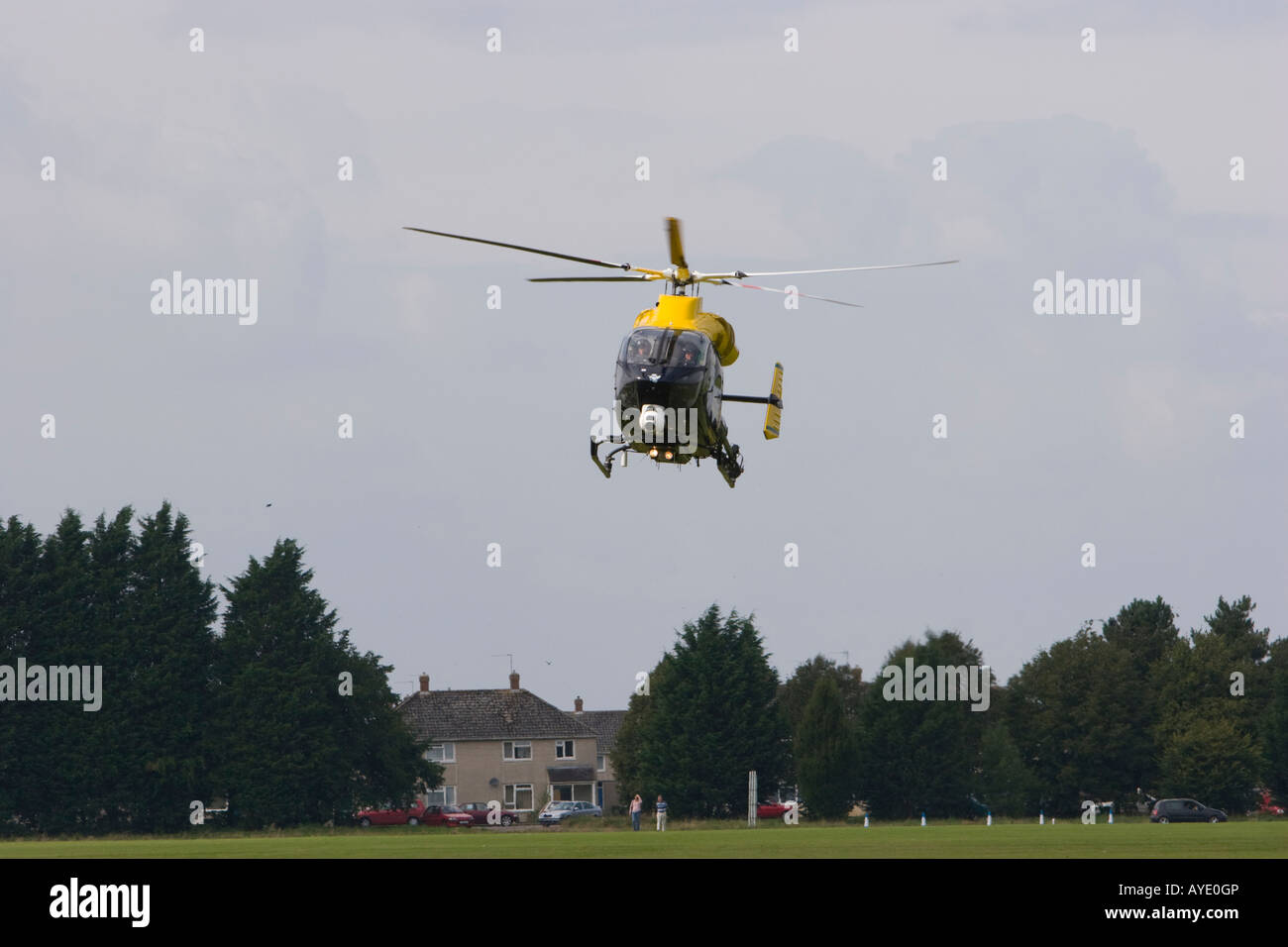 Police helicopter taking off in response to emergency call Stock Photo ...