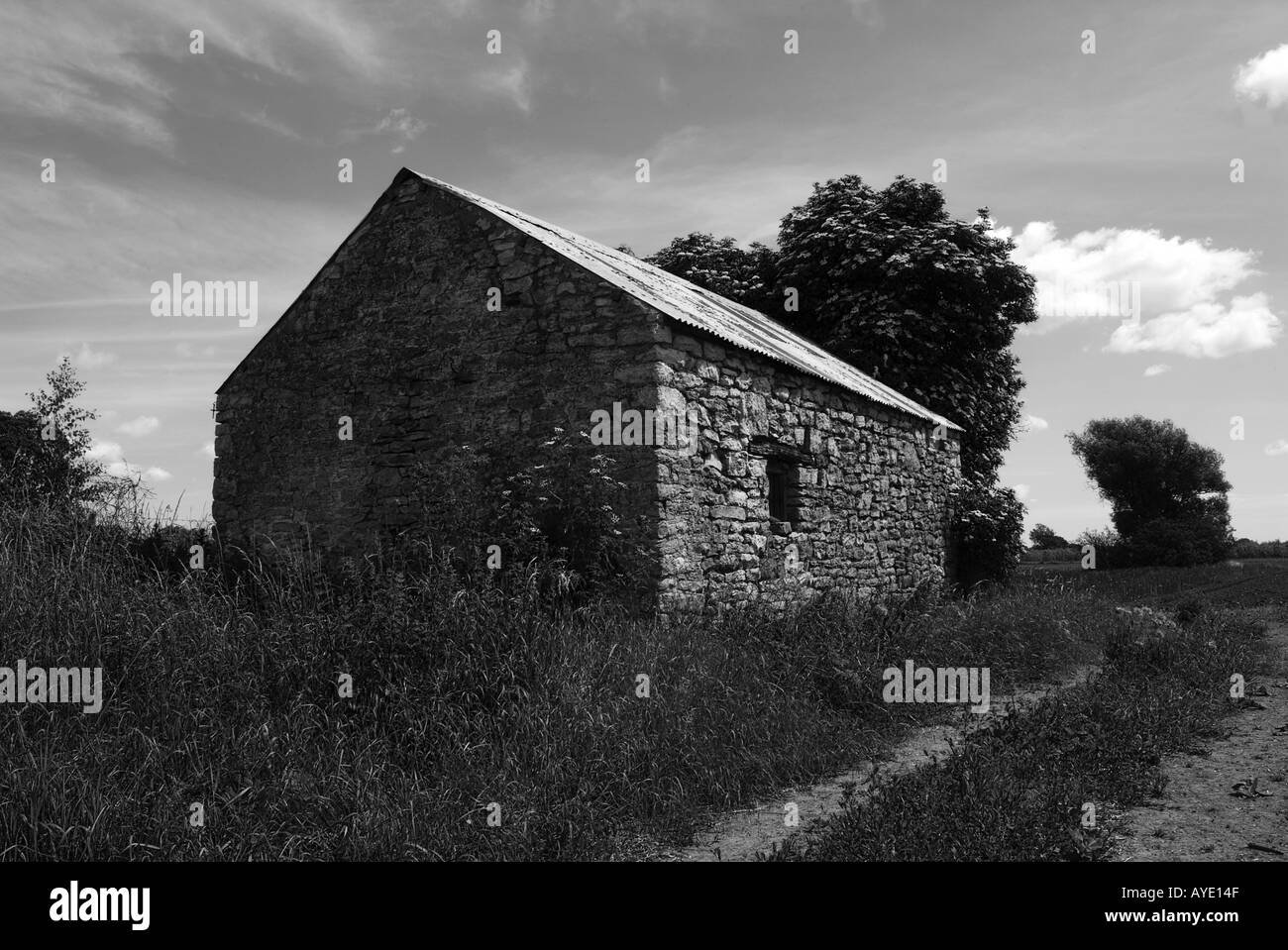 barn building balck and white moody lonely desolate deserted farm field ...