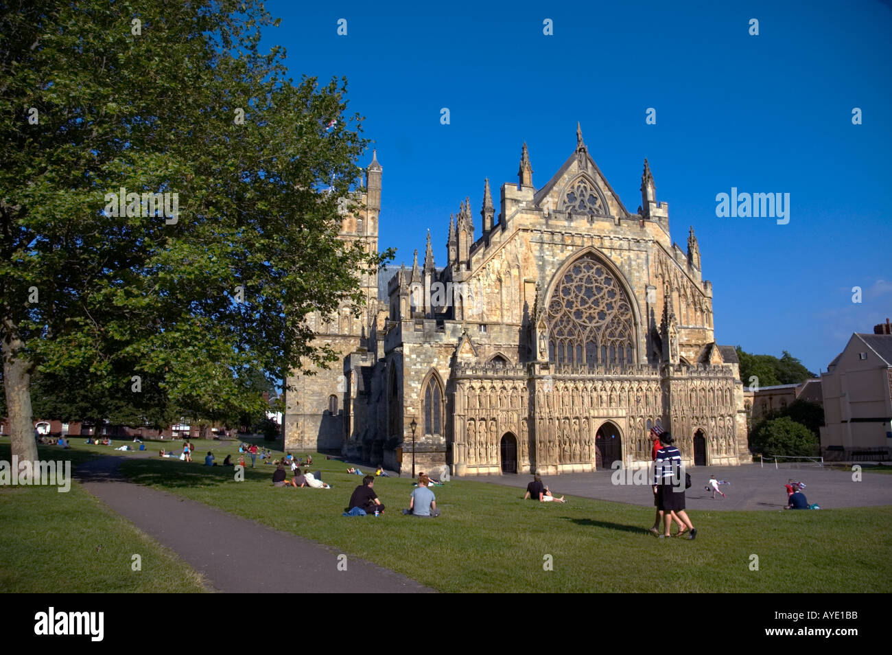 A view of Exeter Cathedral, Cathedral Close, Exeter, Devonshire, UK ...