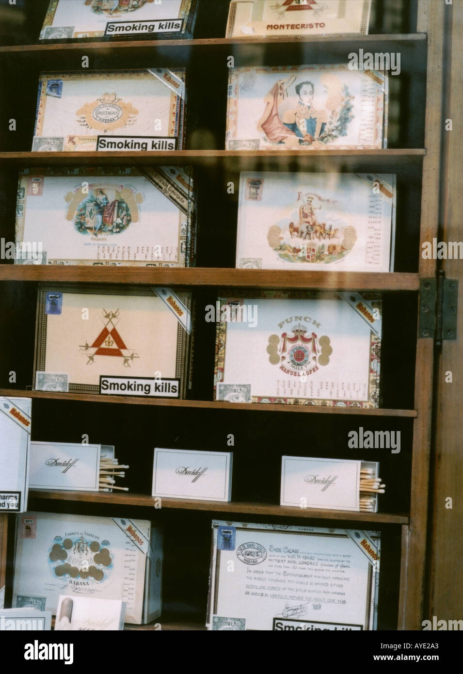 Cigar display in Tobacconists St James s Street London England UK GB ...