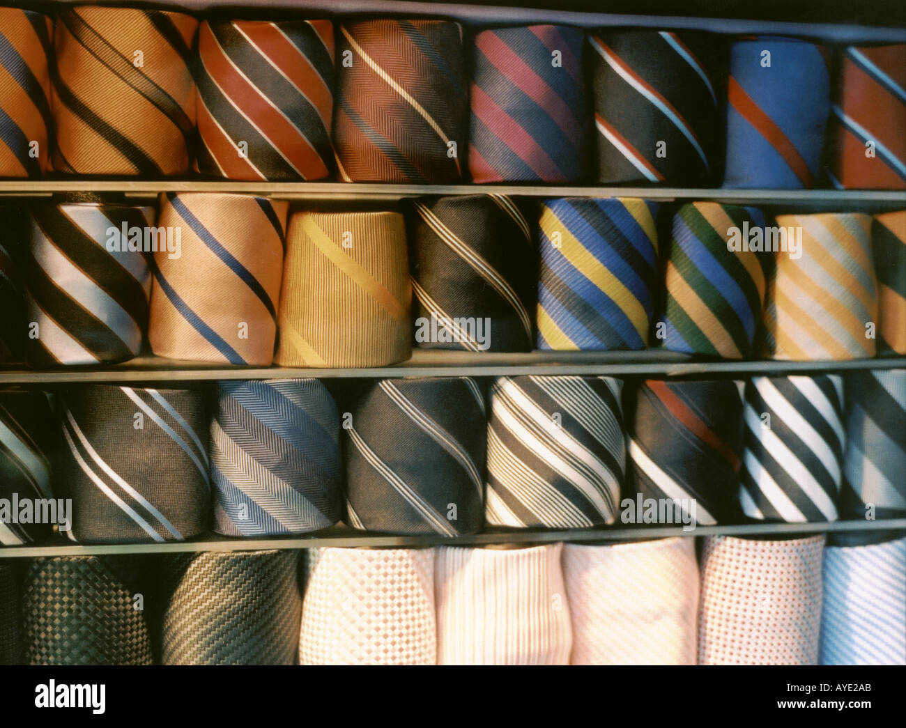 Tie display in shop window in St James West End London England UK ...