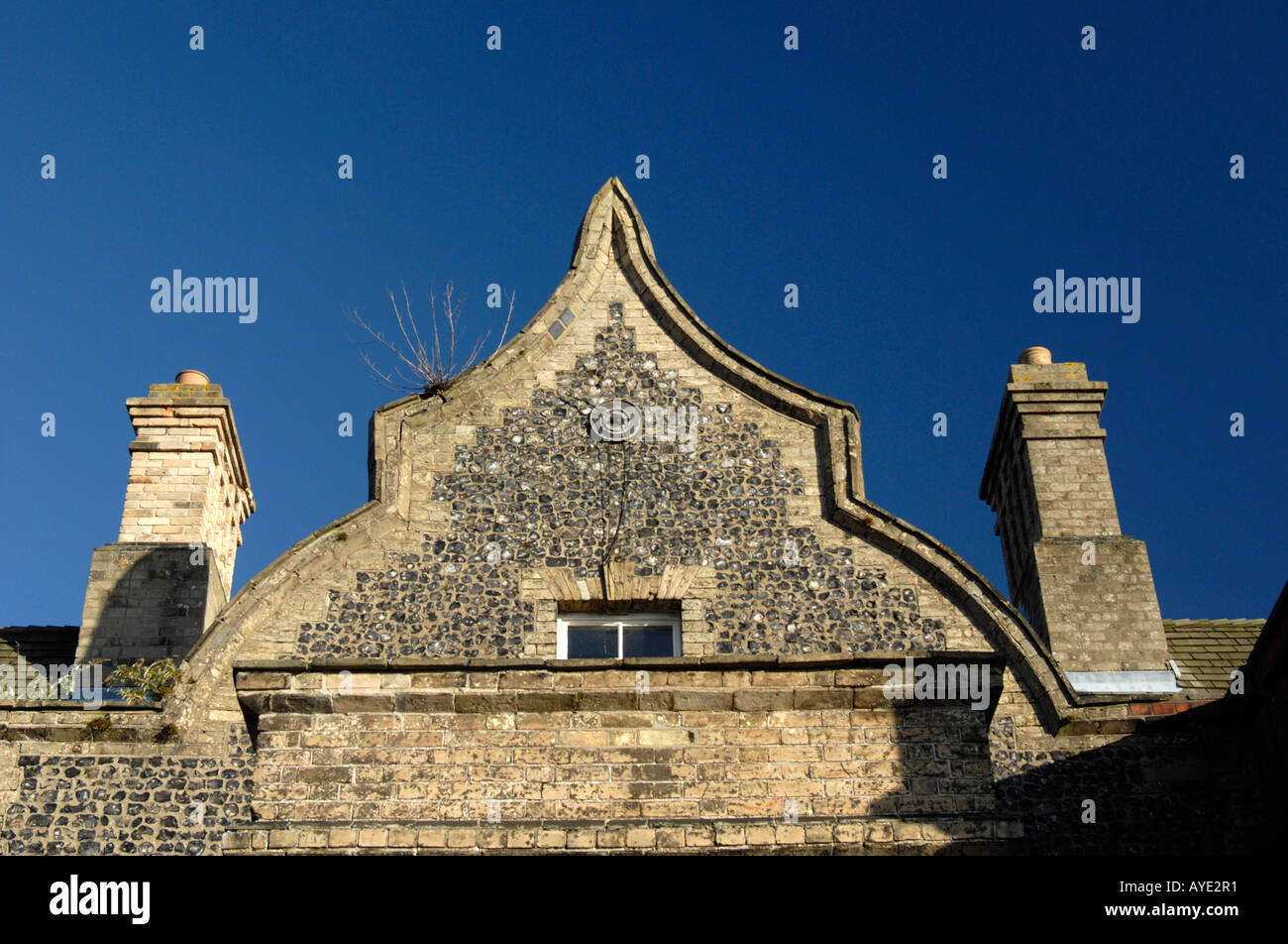 Building detail stone and knapped flint Thetford Railway station ...