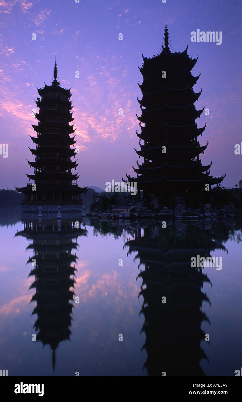 Pagoda of the Sun and Moon Guilin China Stock Photo - Alamy