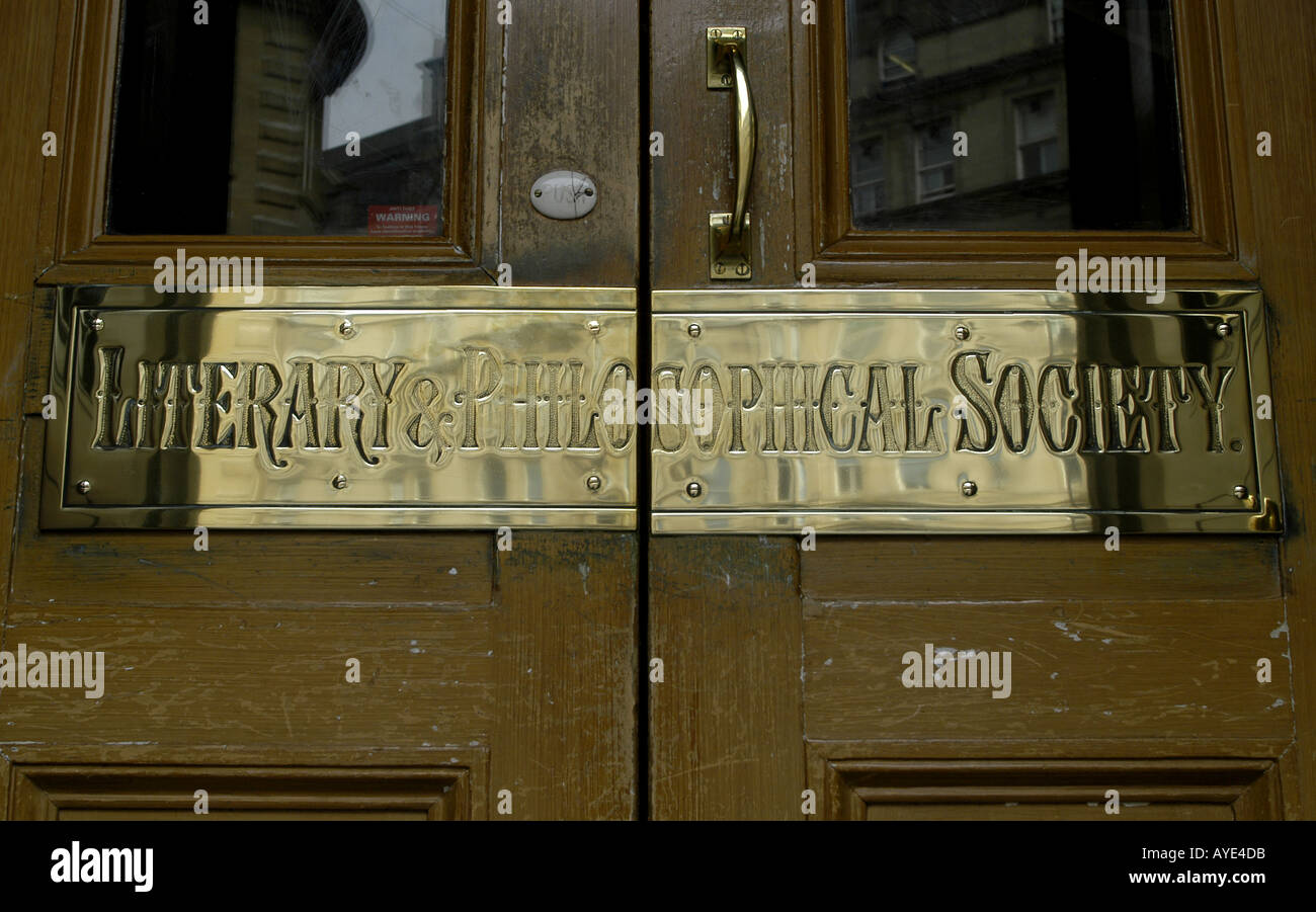 Literary and Philosophical society door sign Stock Photo - Alamy
