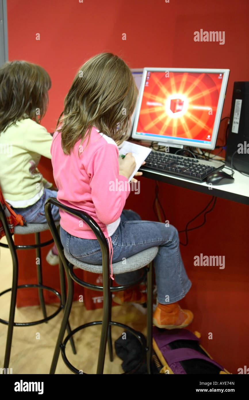 Childreen work on computer Stock Photo - Alamy