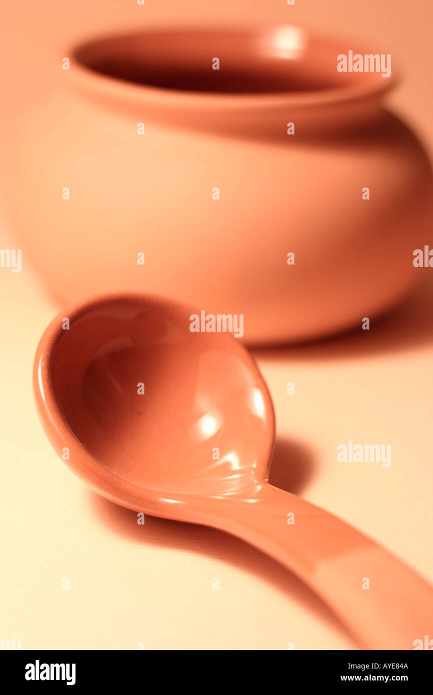 Clay Pot and Soup Ladle Stock Photo - Alamy