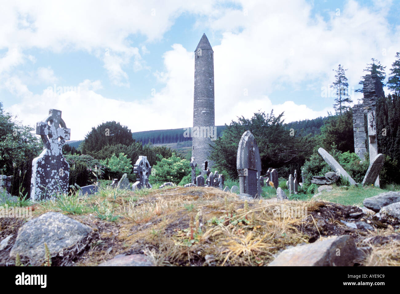 The Round Tower at Glendalough a historical monastic site in County ...