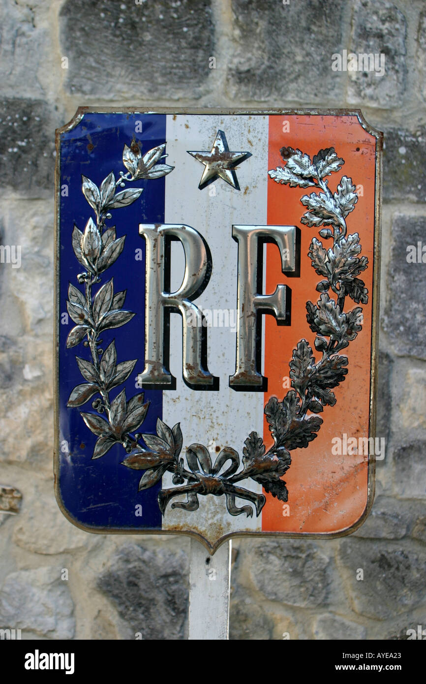 Old Republic of France sign in Beaumont en Auge Normandy France Stock ...