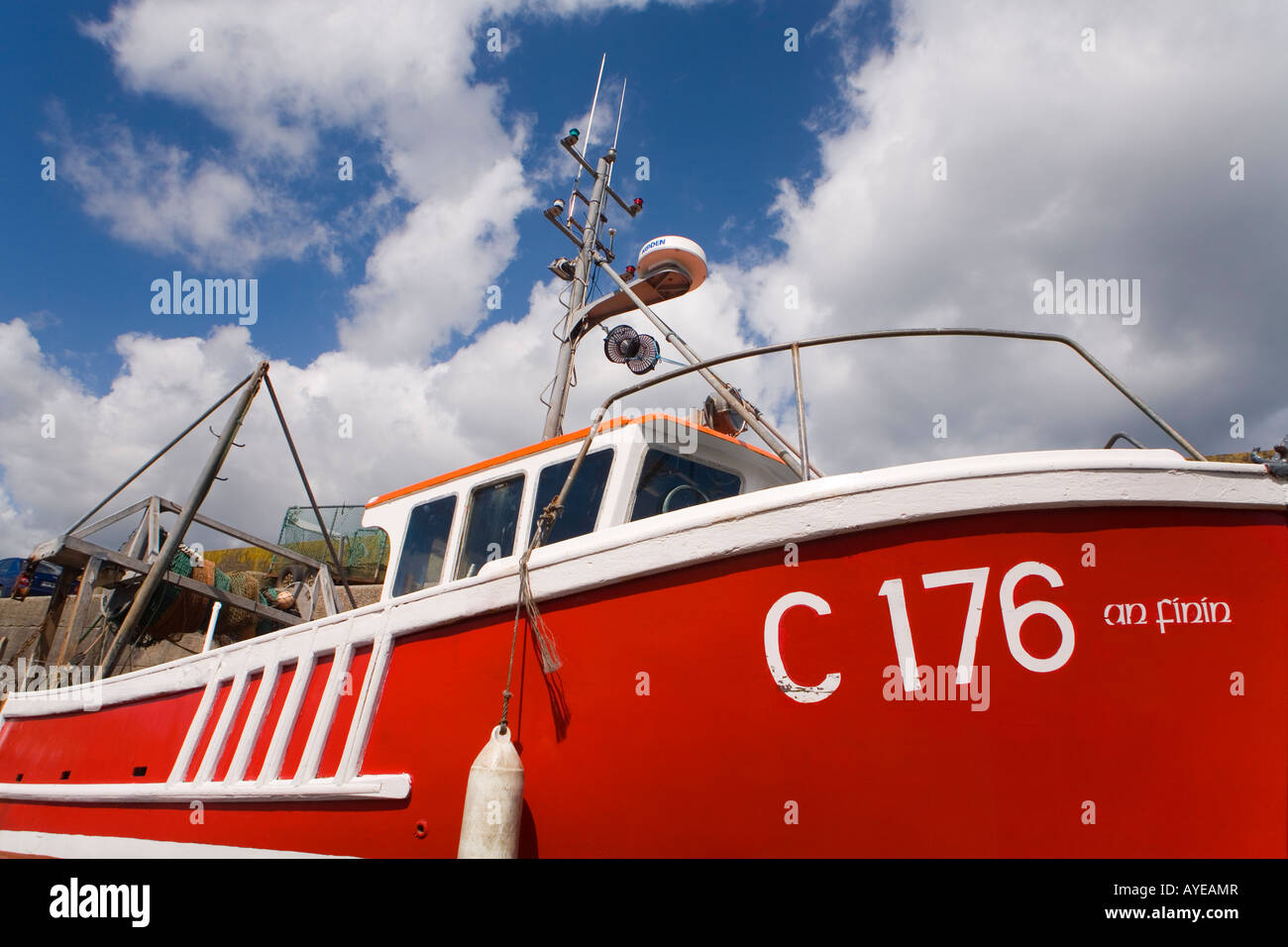 Red fishing boat Helvick Head Pier County Waterford Ireland Stock Photo ...