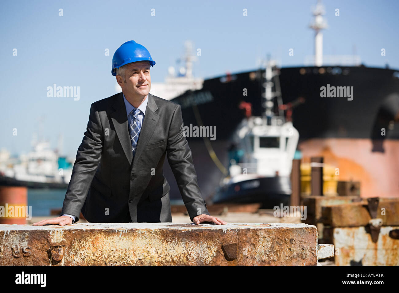 Engineer at harbour Stock Photo - Alamy