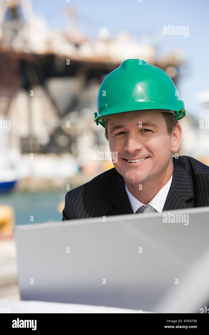 Engineer at harbour Stock Photo - Alamy
