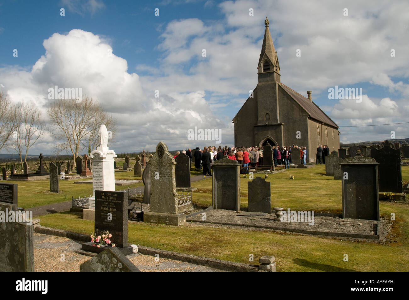 Wedding guests at a small rural welsh church in Penboyr village ...