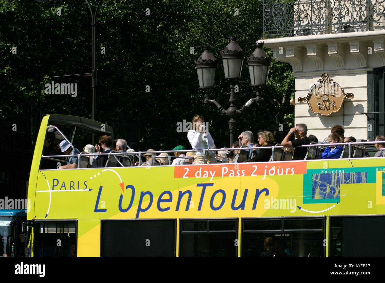 Open top bus tours in the centre of Paris France Stock Photo - Alamy