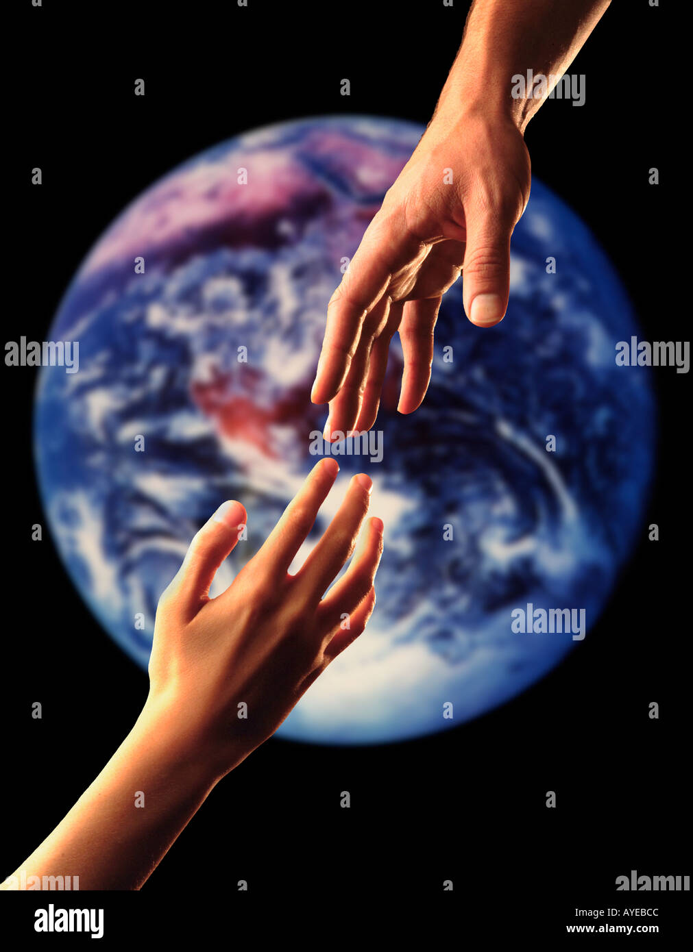 hand reaching across the earth Stock Photo - Alamy