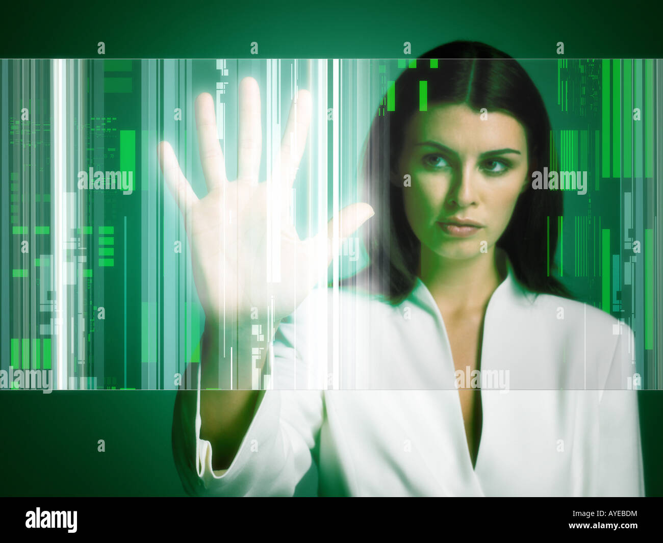 Woman touching screen Stock Photo - Alamy