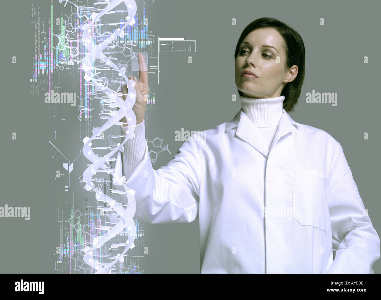 Woman scientist touching dna molecule hi-res stock photography and ...