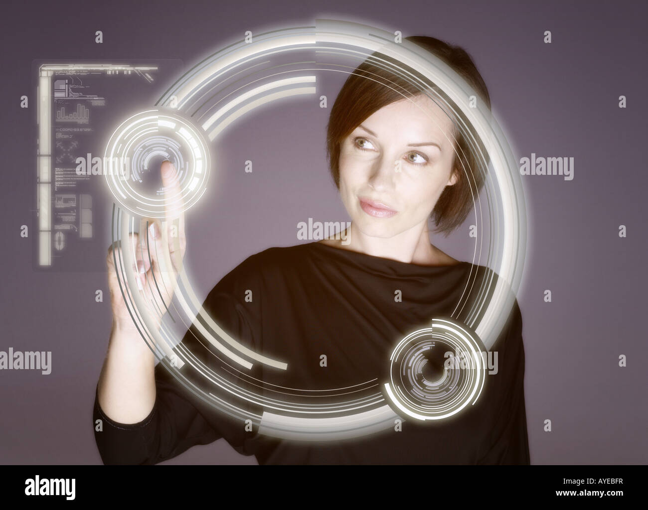 Woman touching screen Stock Photo - Alamy