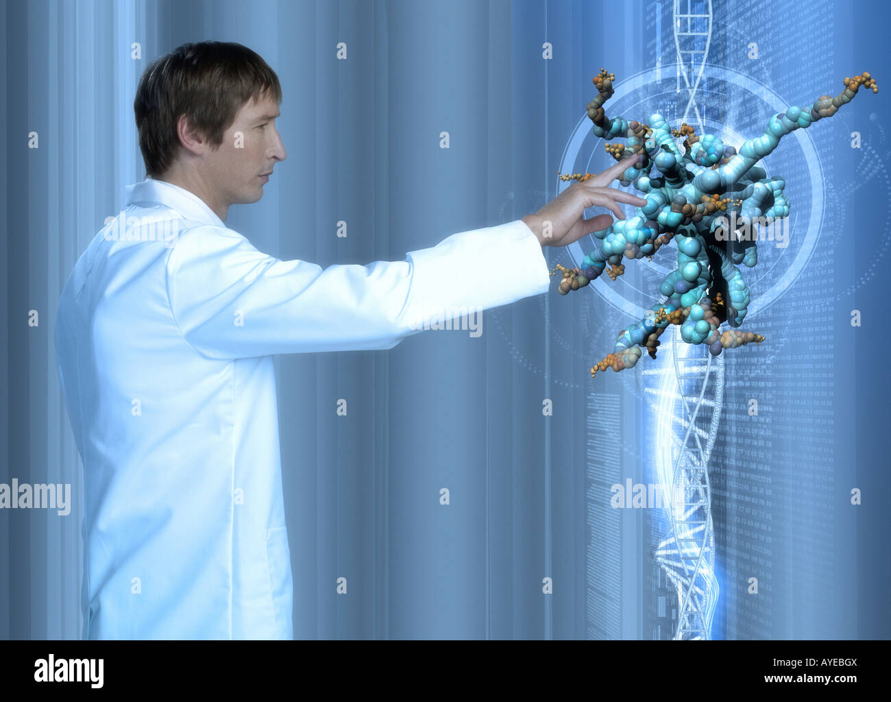 Scientist touching molecules Stock Photo - Alamy