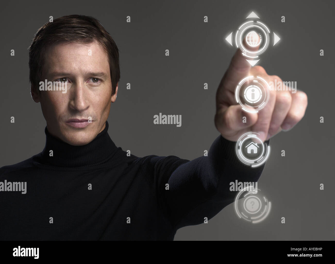 Man touching symbol Stock Photo - Alamy