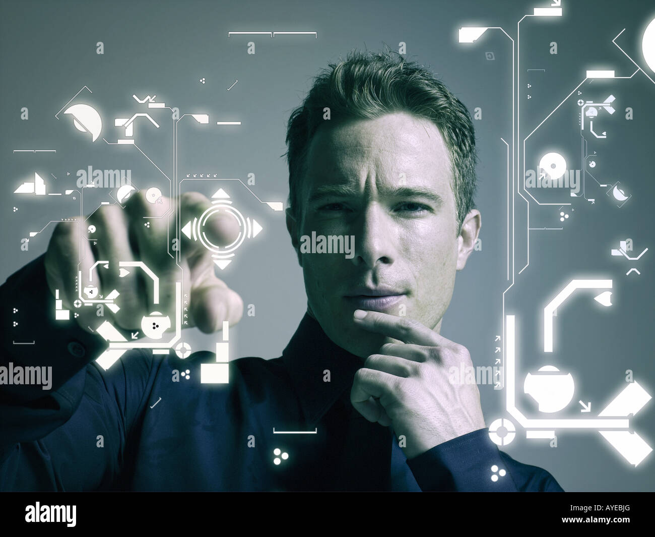 Man touching shape Stock Photo - Alamy