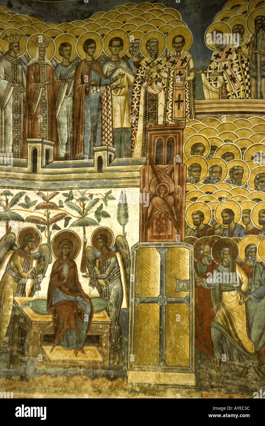 Romania Bucovina Voronet Monastery frescoes wall paintings religious ...