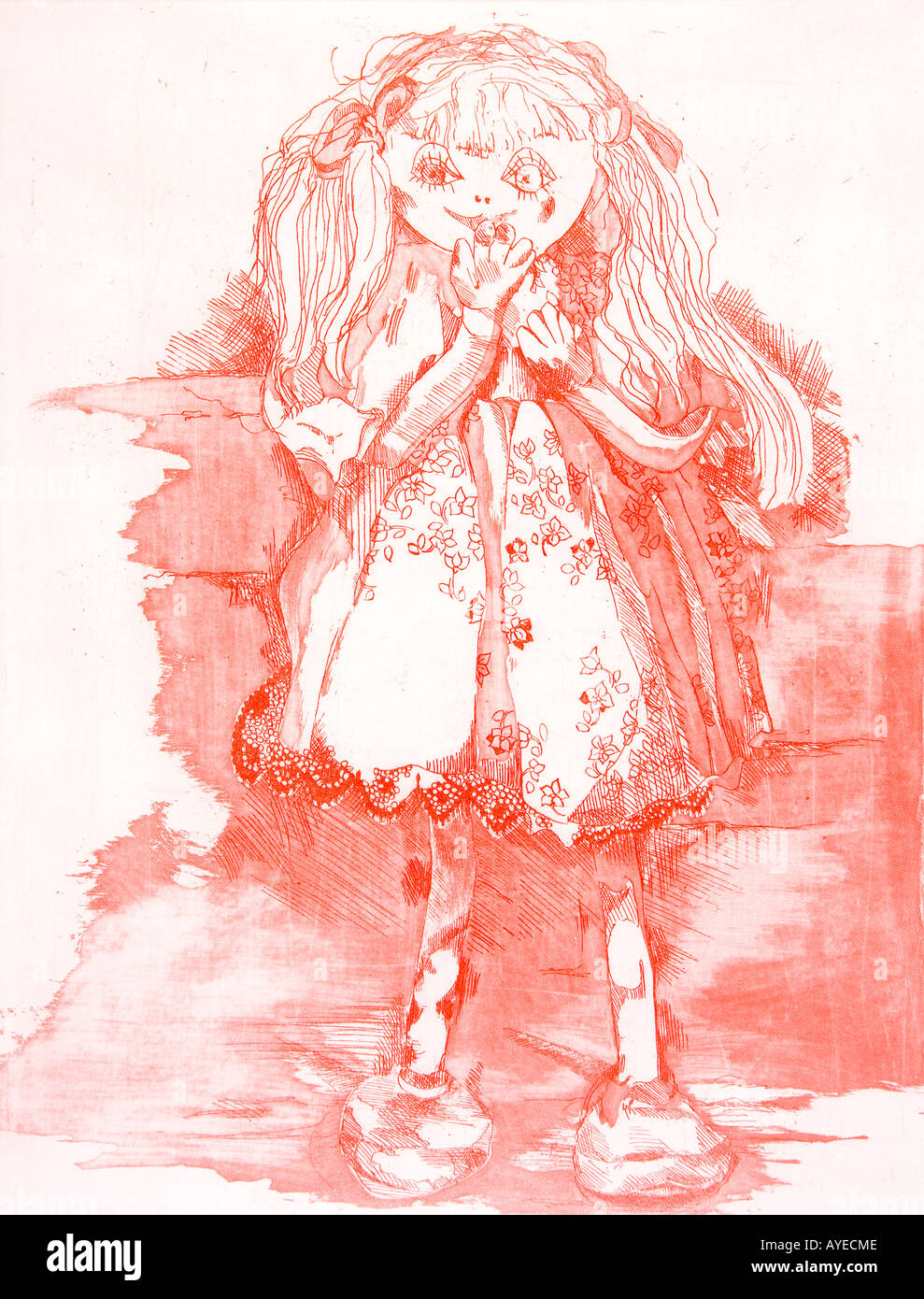 girl rag doll character etched illustration Stock Photo - Alamy