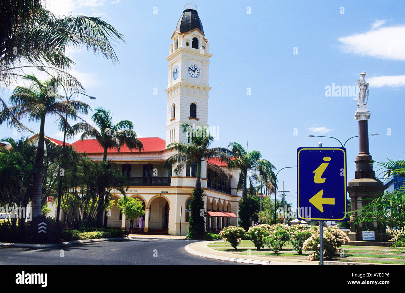 The 30 metre high post office clock tower dominates the town at ...