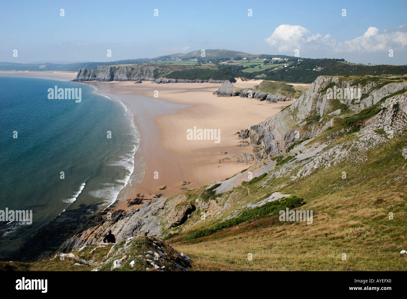 THREE CLIFFS BAY VIEWED FROM PENNARD CLIFFS, GOWER PENINSULA, WEST ...