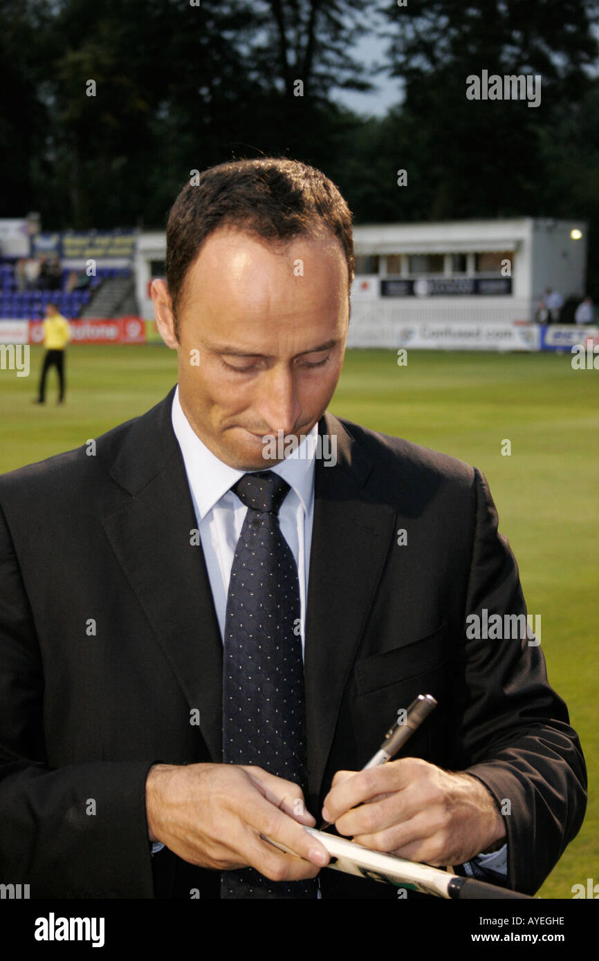 Former England Cricket Captain Nasser Hussain Signing An Autograph At Sophia Gardens Cardiff