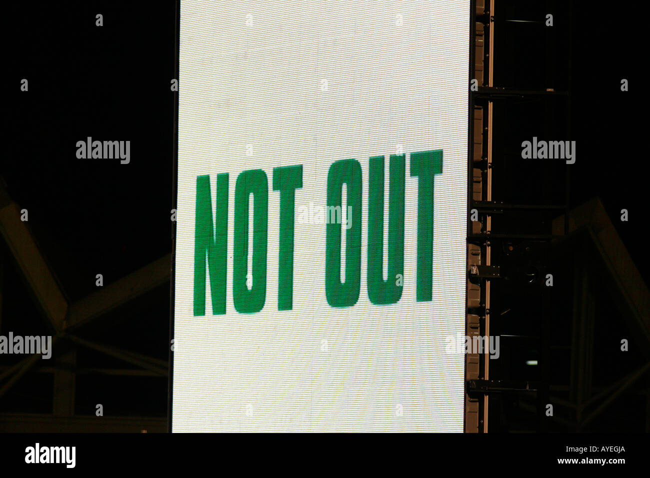 "NOT OUT" SIGN AT A ONE-DAY DAY-NIGHT CRICKET MATCH Stock Photo - Alamy