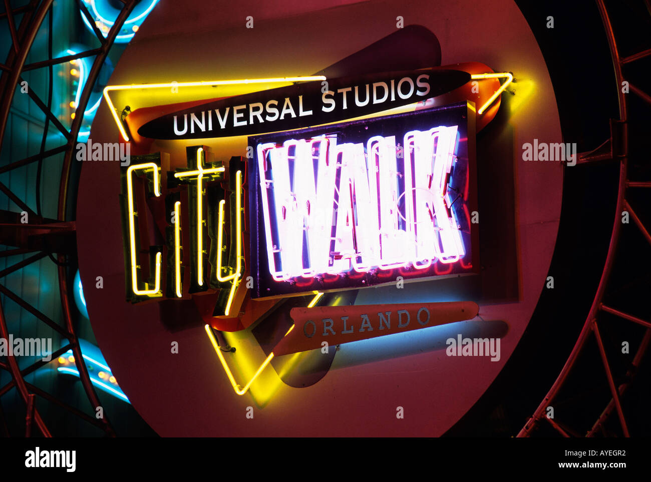 Neon signs at Universal Studios City Walk at night Orlando Stock Photo ...