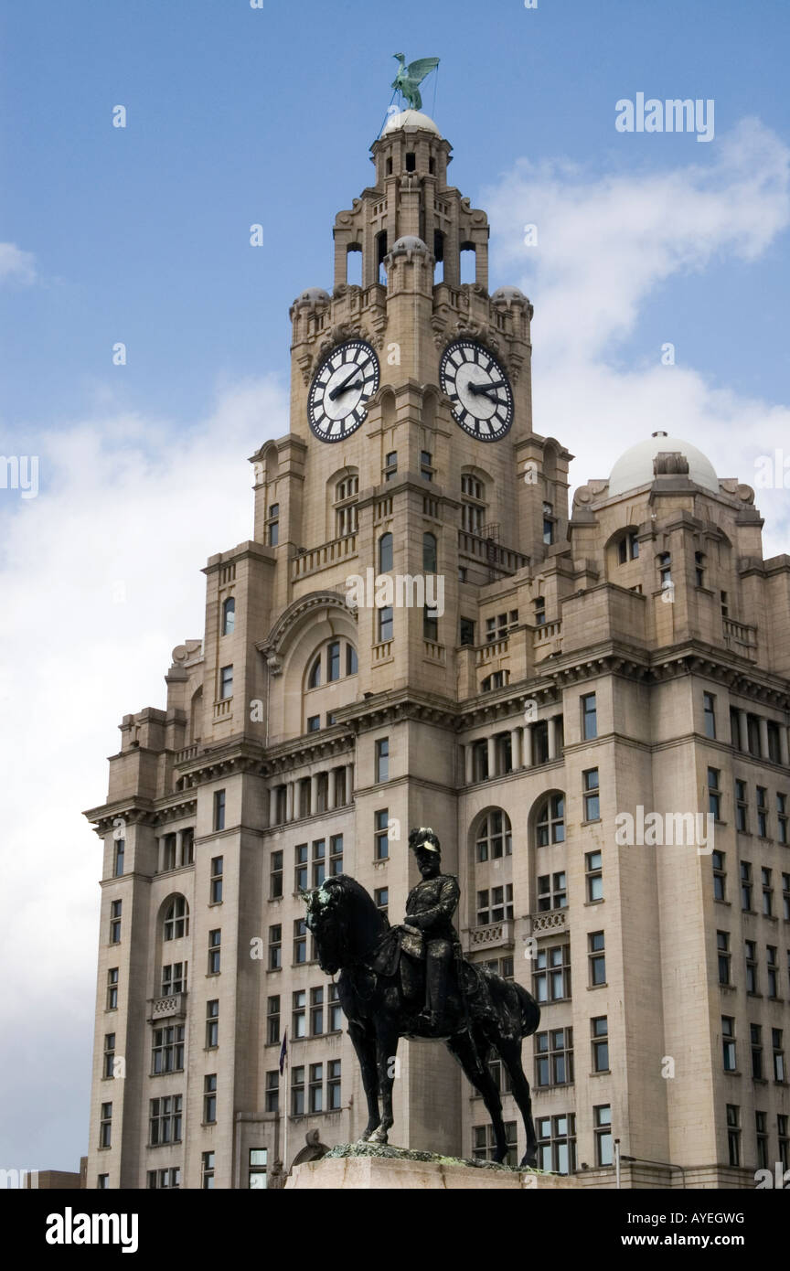 King Edward VII and Liver building, Liverpool, England, UK Stock Photo ...
