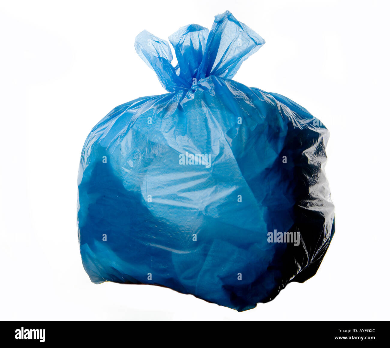 Full blue plastic recycling bag against white background Stock Photo ...