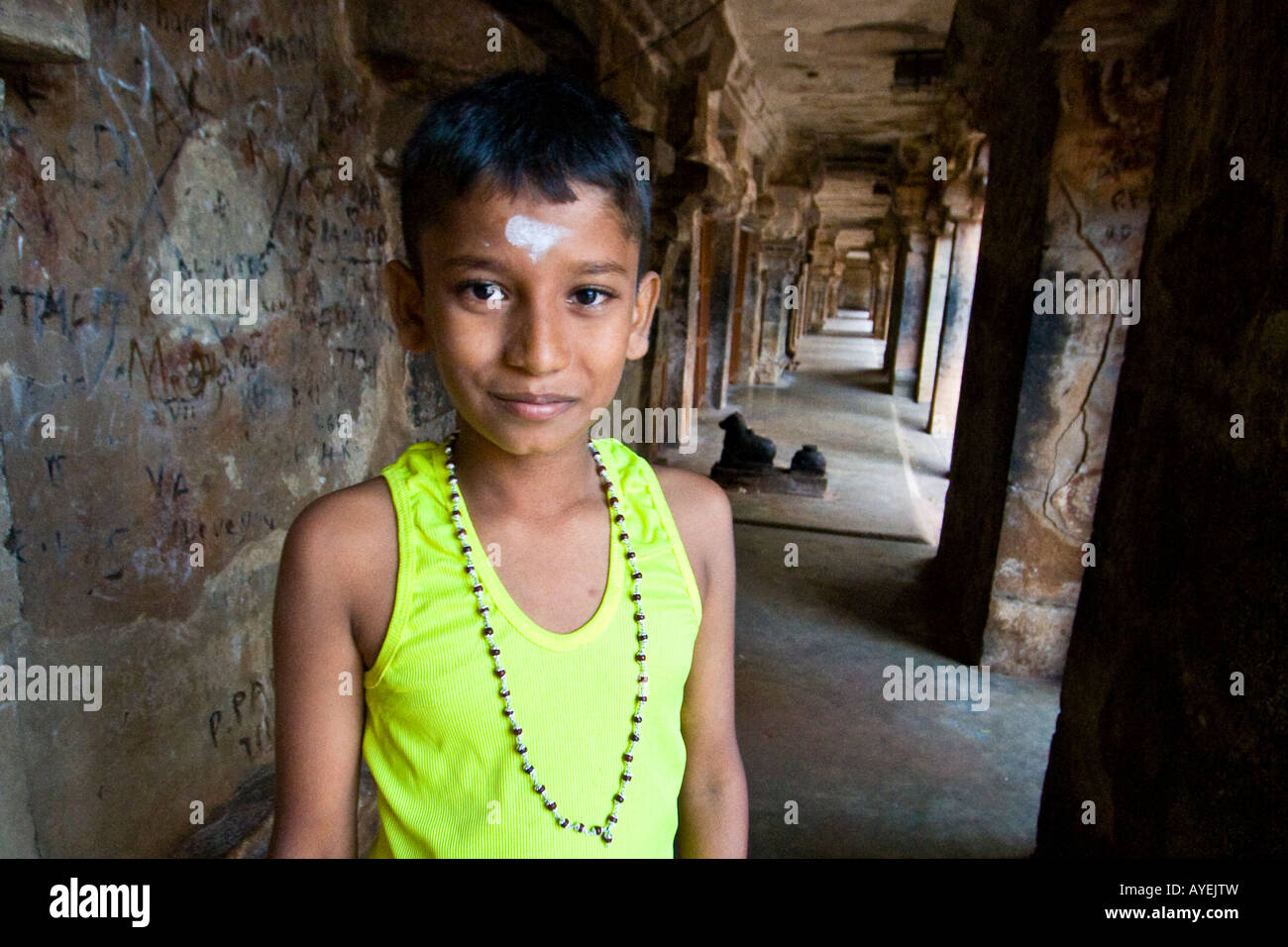 Indian Boy Inside Brihadishwara Hindu Temple in Thanjavur South India ...