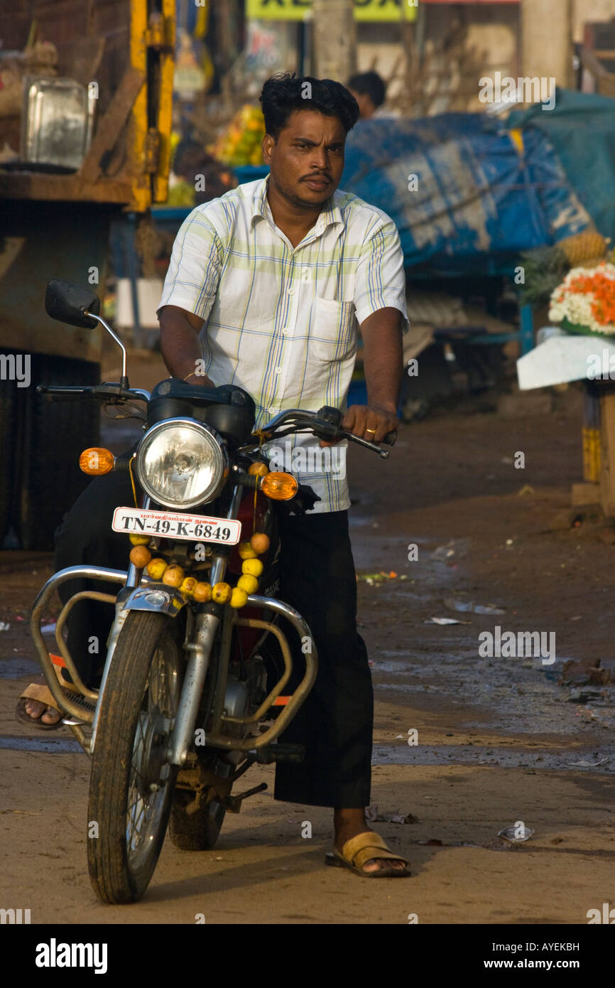 Indian Man on a Motorcycle in Thanjavur South India Stock Photo - Alamy