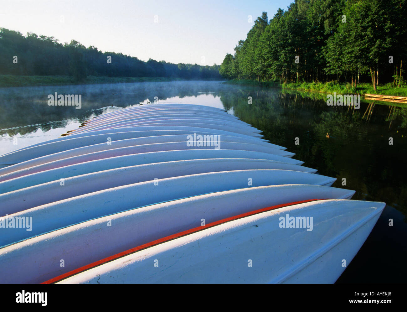 Kayaks on lake Chojnow NP Poland Stock Photo - Alamy