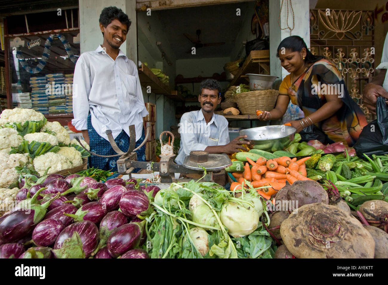 Man Selling Vegetables in Mamallapuram South India Stock Photo - Alamy