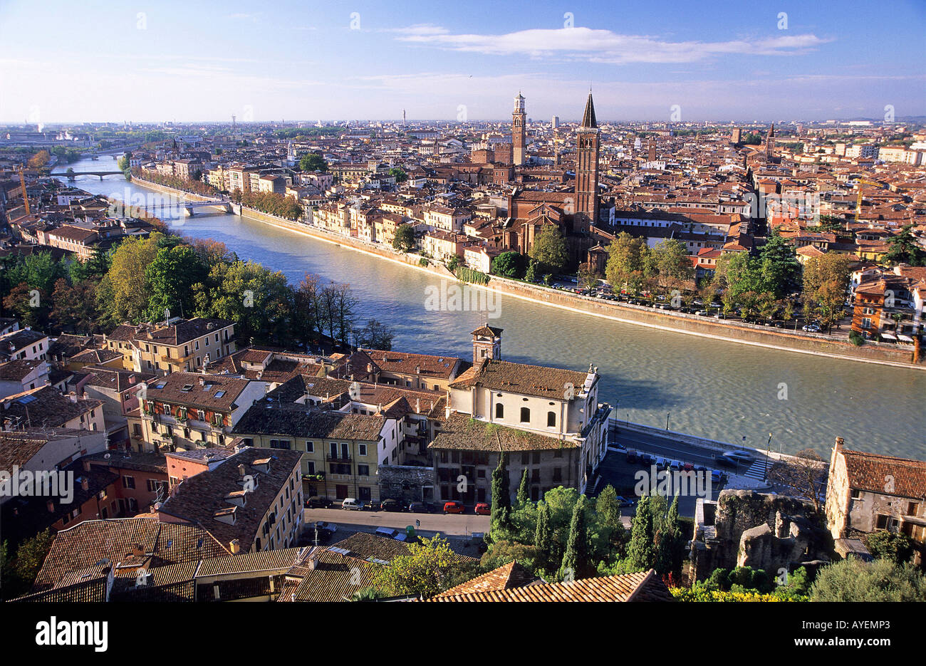 Overview of Verona and Adige River from Castel San Pietro Stock Photo ...
