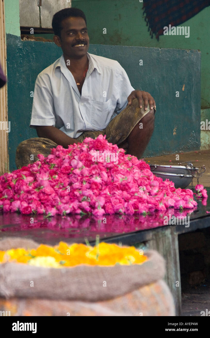 Man Selling Flowers in the Flower Market in Madurai South India Stock ...
