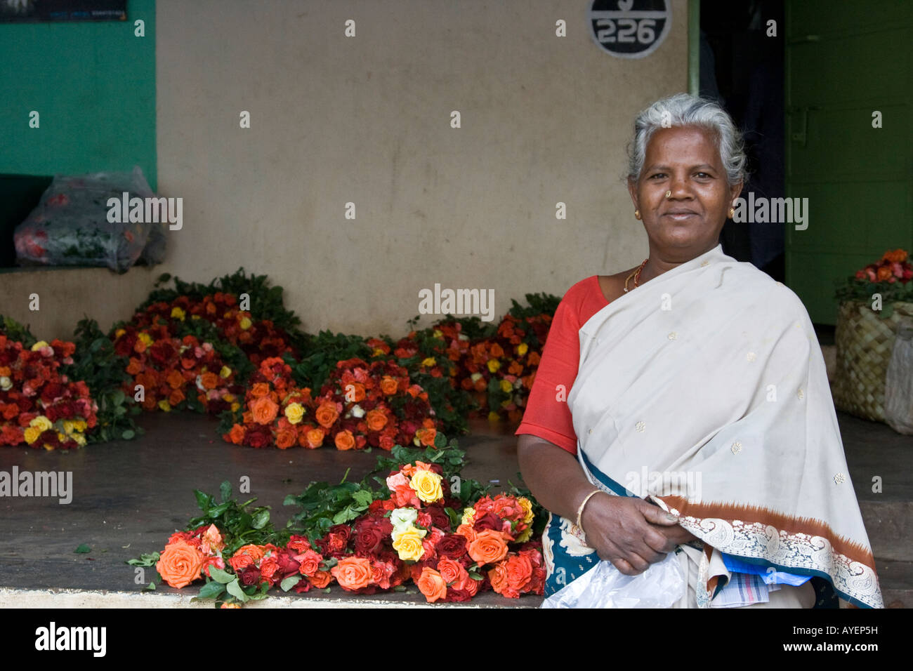 Woman Selling Roses in the Flower Market in Madurai South India Stock ...