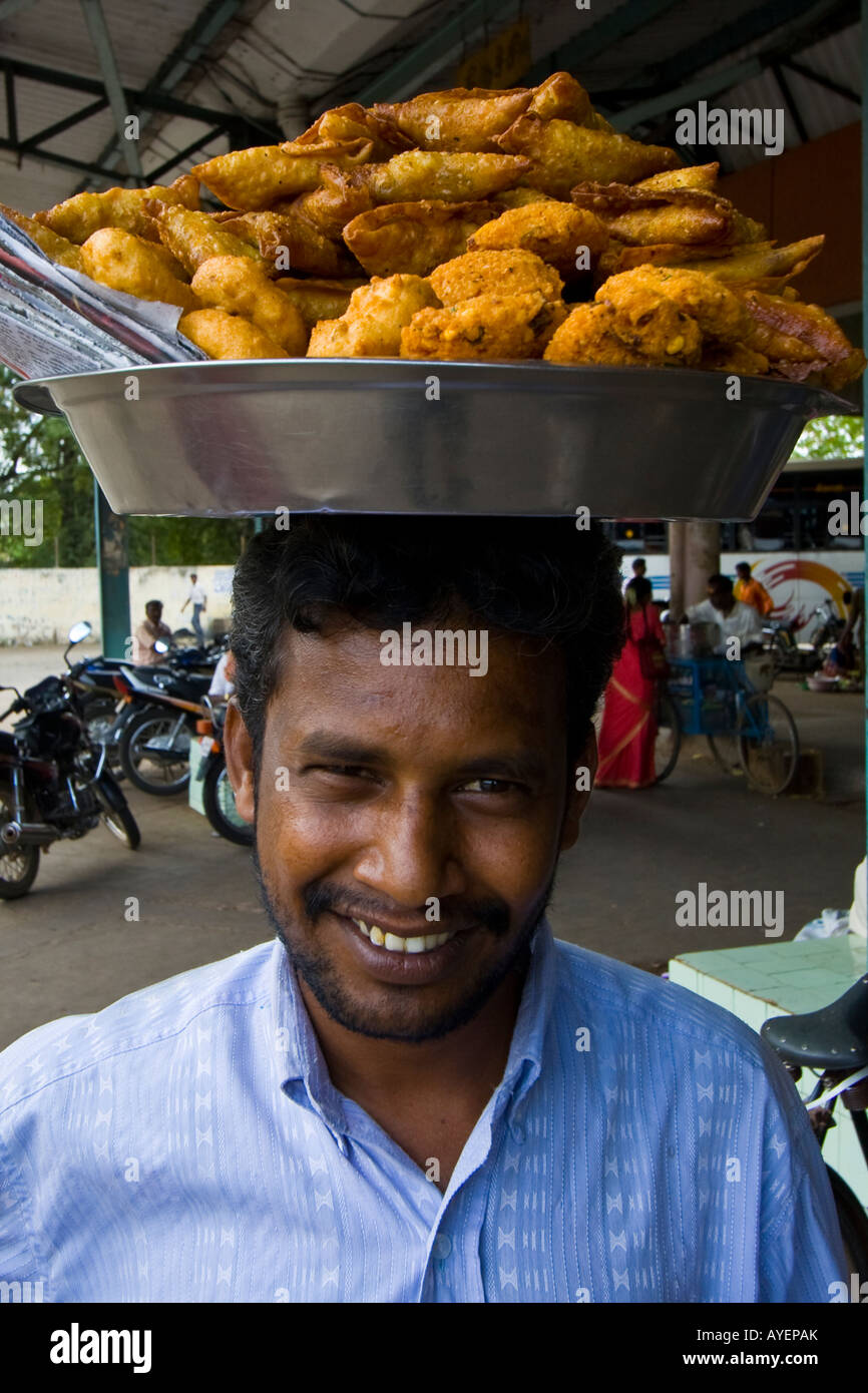 Man Selling Samosa and other Fried Snacks at the Bus Station in ...