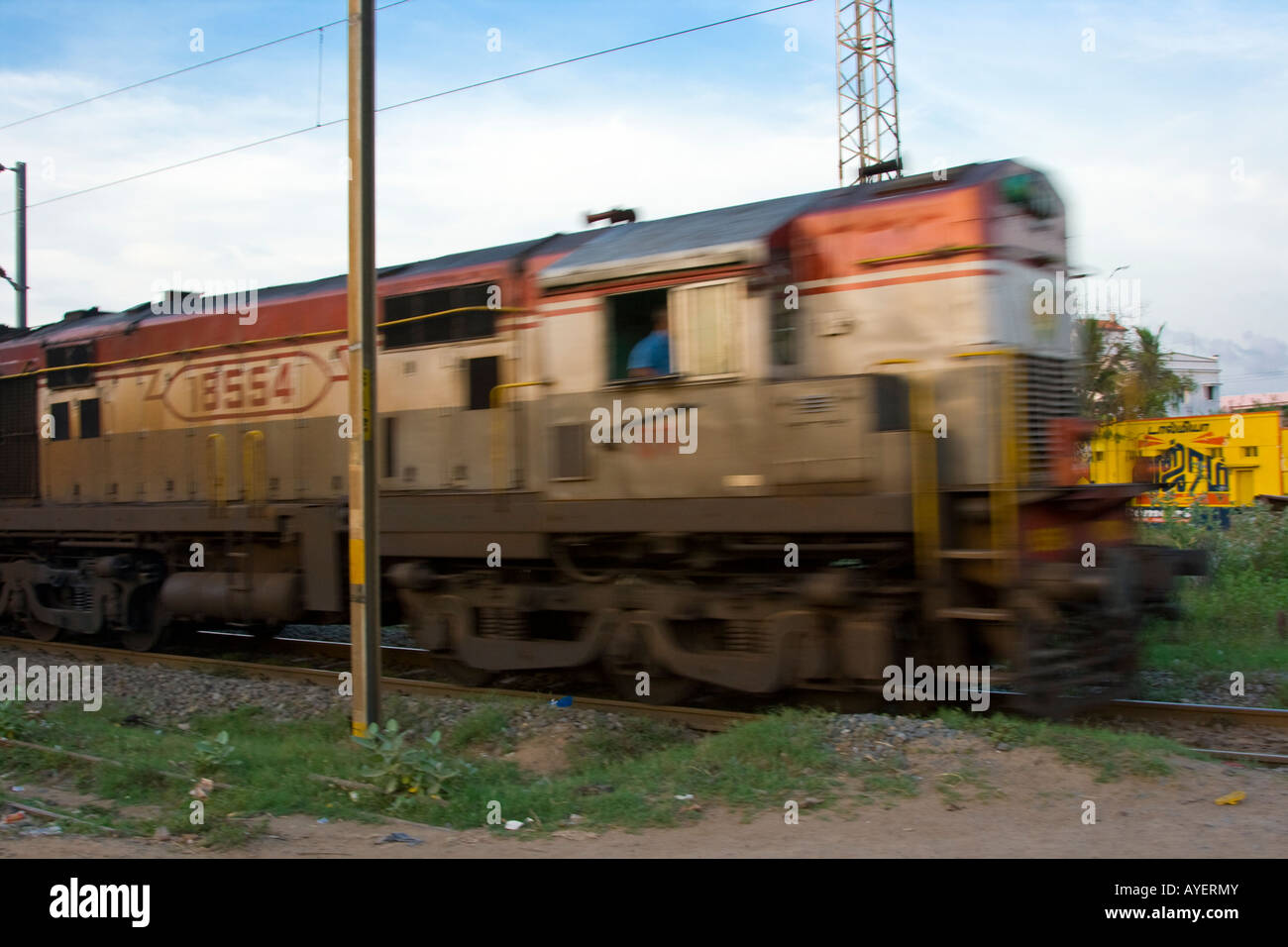 Train Engine on a Passing Train in Tamil Nadu South India Stock Photo ...