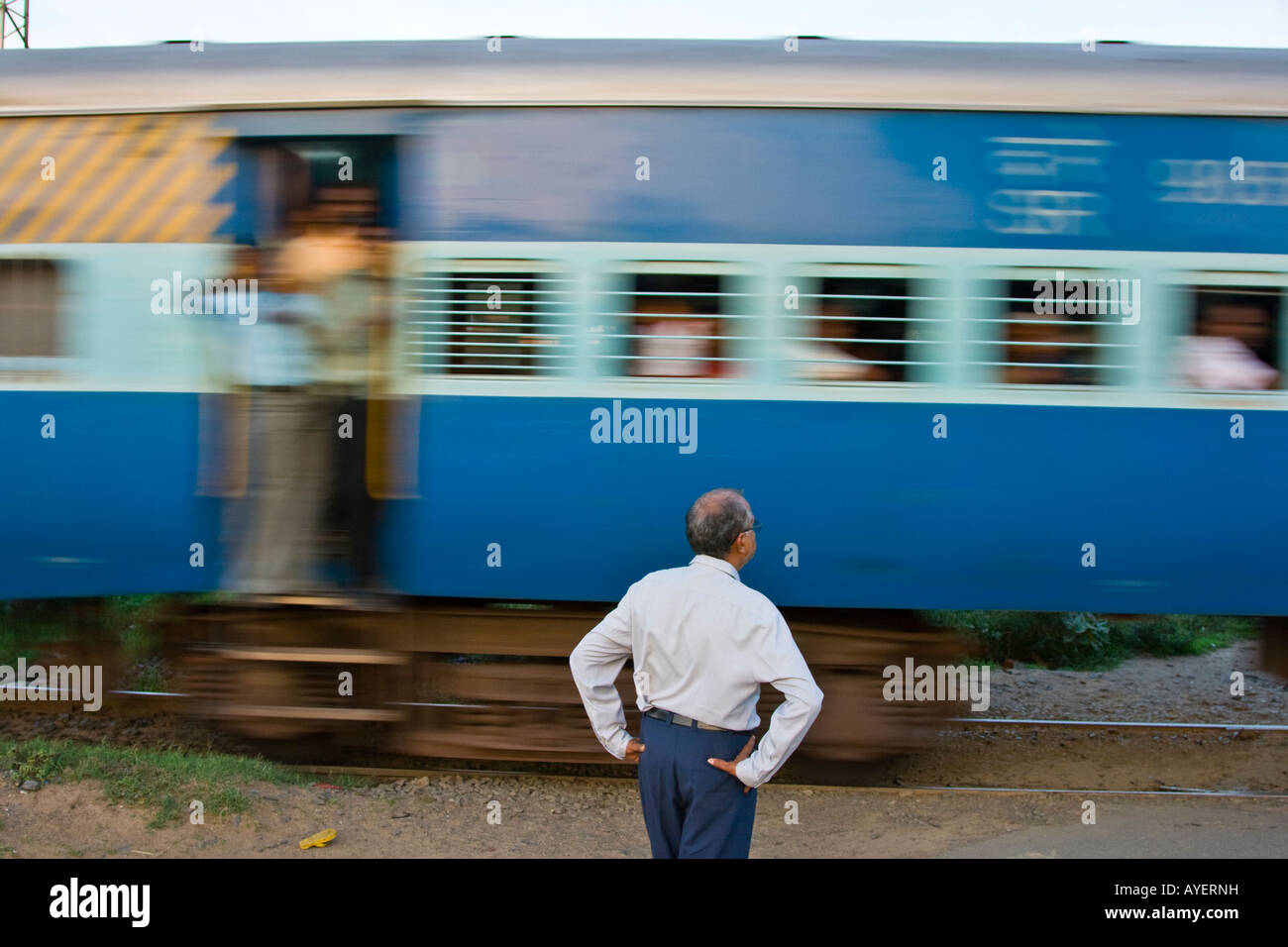 Passing Train in Tamil Nadu South India Stock Photo - Alamy