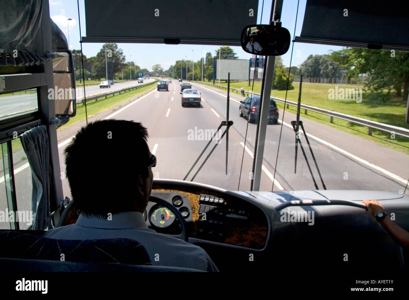 View over the shoulder of a bus driver in Buenos Aires Argentina Stock ...