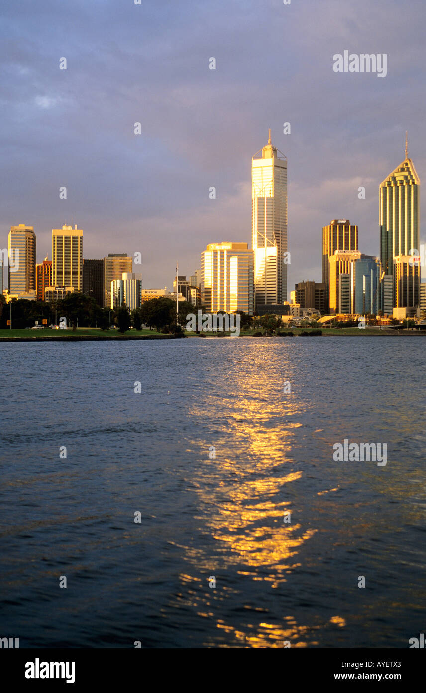 Sky scrapers of Perth City Skyline at sunset Stock Photo - Alamy