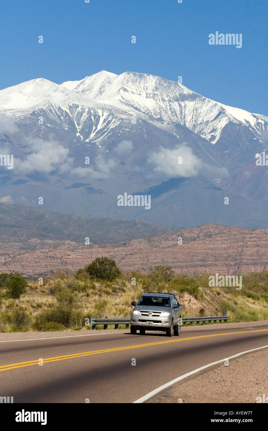 A view of the Andes Mountain Range with traffic on highway 7 near ...