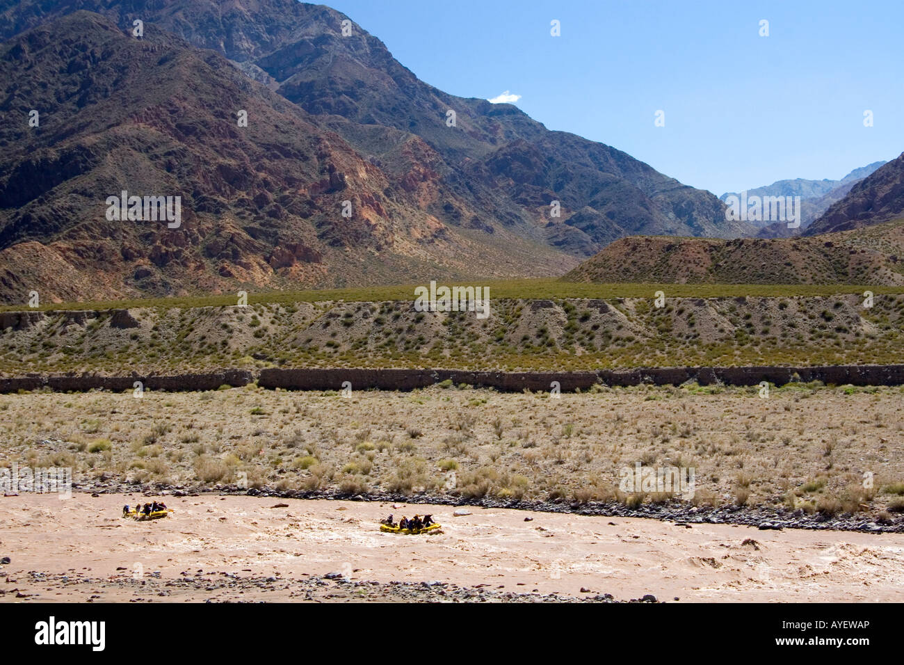 Whitewater rafting the Mendoza River in the Andes Mountain Range ...
