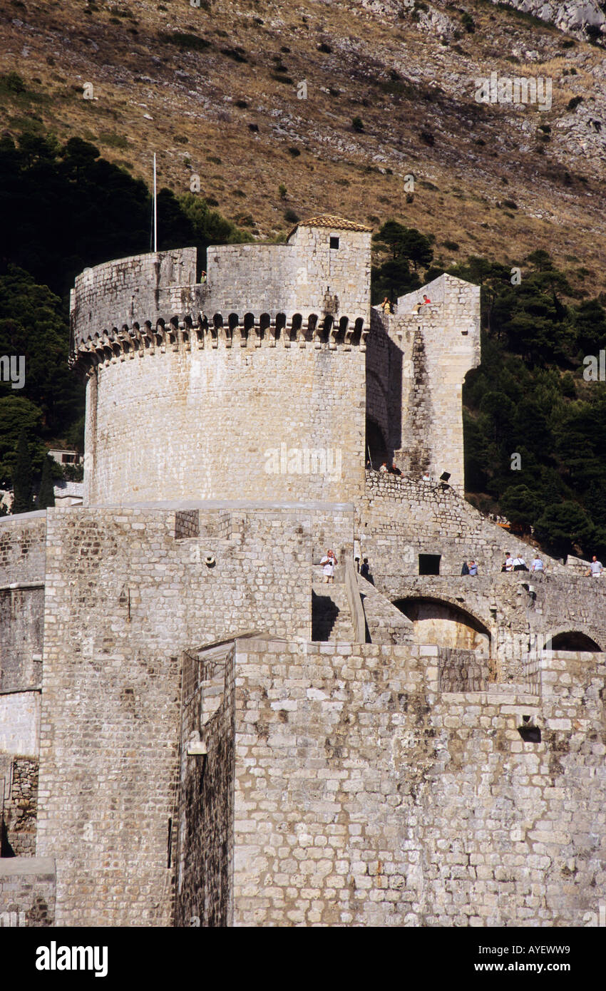 Tourist exploring Minceta Tower part of the City Fortifications at ...
