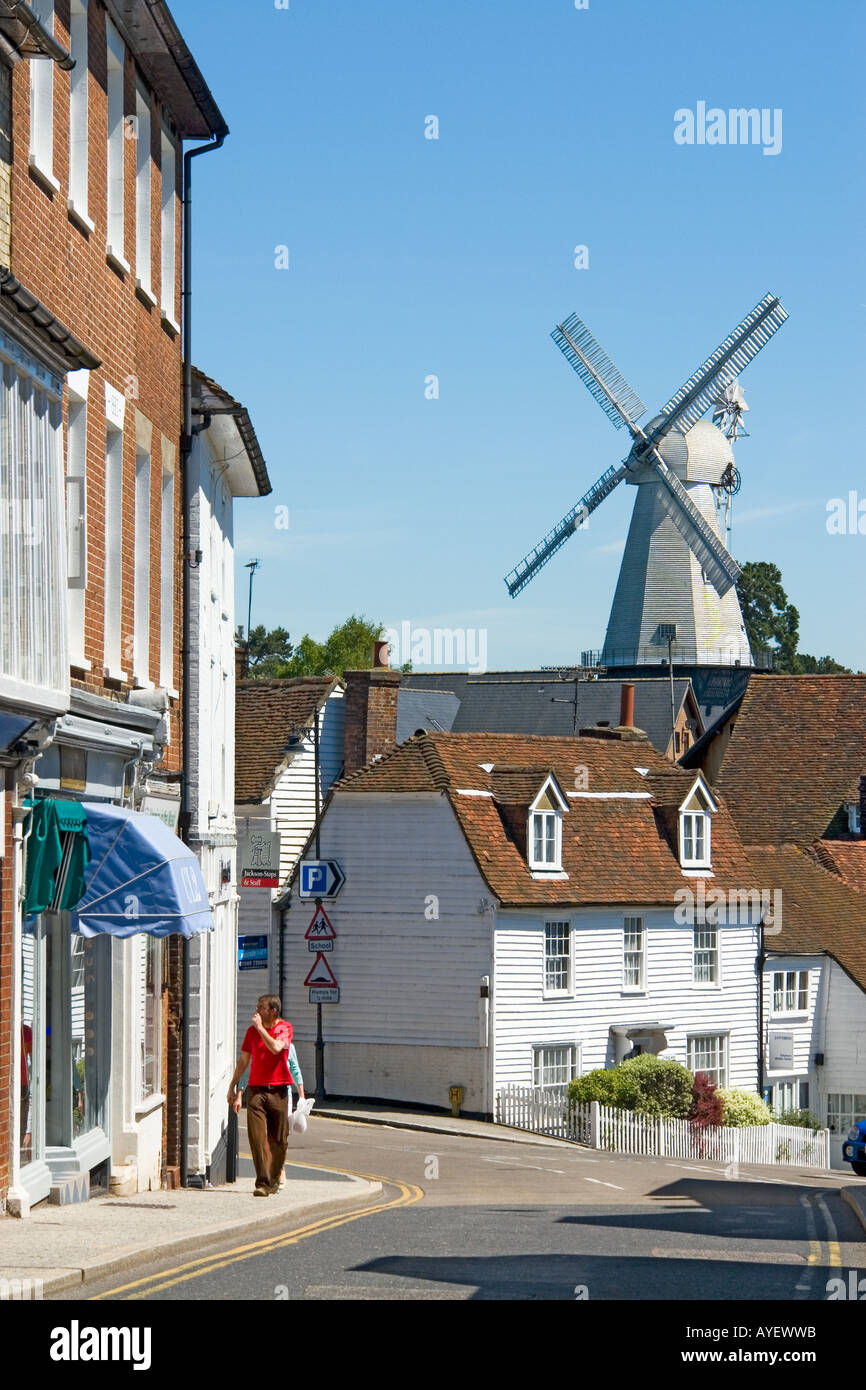 High Street, Cranbrook, Kent and the smock windmill Stock Photo - Alamy