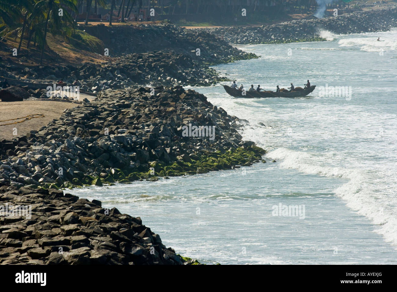 Fishermen in Boat on the Beach in Varkala India Stock Photo - Alamy